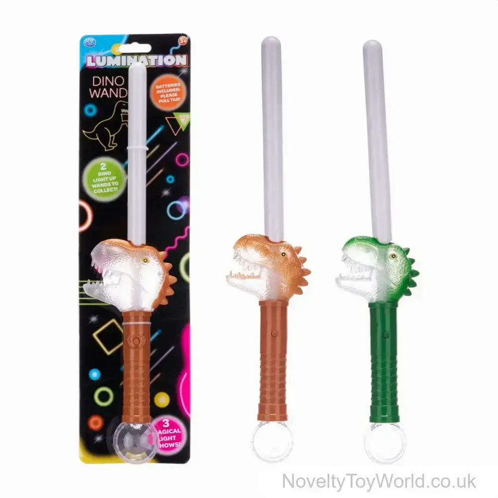 Light Up Dinosaur Head Wand - 2 Assorted 38cm