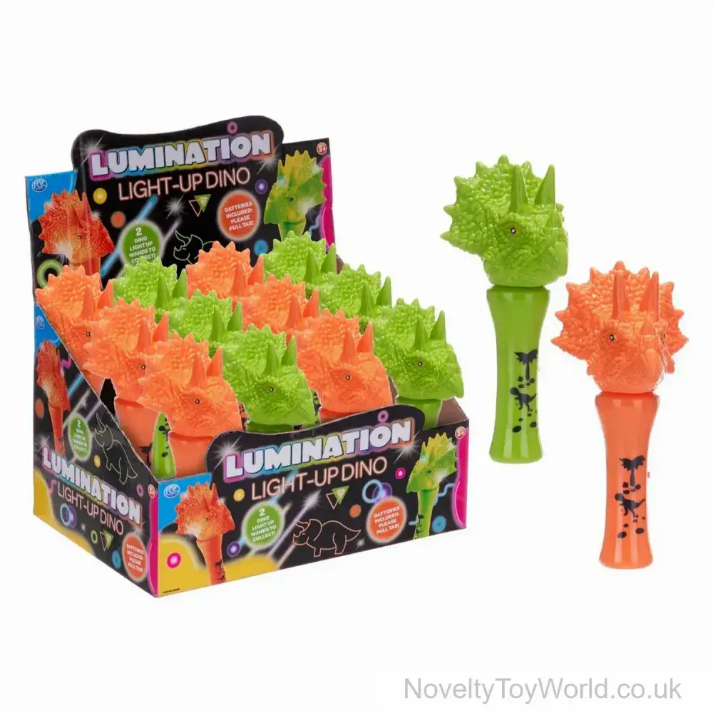 Light Up Triceratops Dinosaur Head Wand - 2 Assorted | Dino Toys