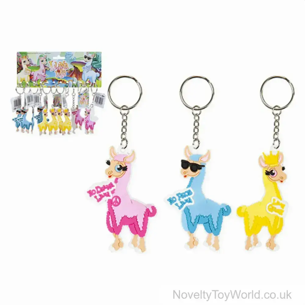 Llama Life 2D PVC Keyrings - 3 Assorted (6cm) | Bulk Buy Keyrings