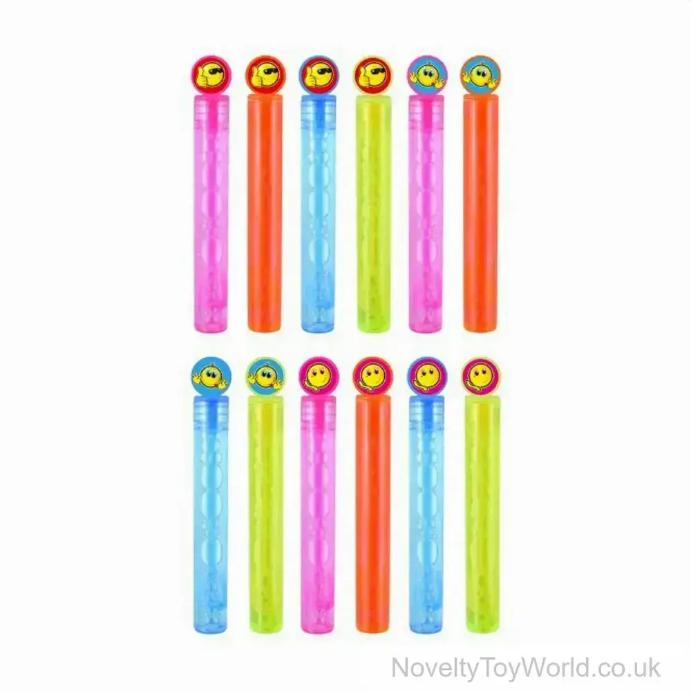 Mini Smile Face Bubble Tubes - Pack of 12 (4ml) | Wholesale Bubble Toys