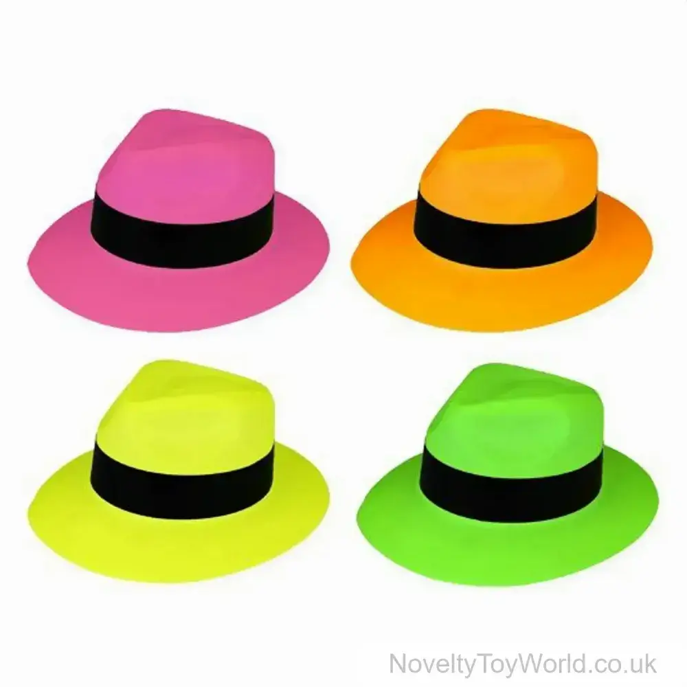 Wholesale Neon Colour Gangster Style Plastic Fedora Hat | Bulk Buy