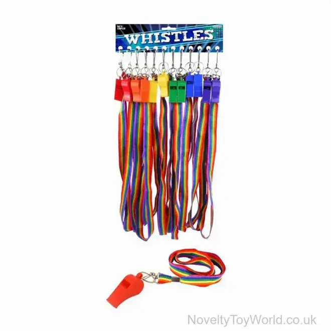 Plastic Whistle With Rainbow Cord | Wholesale Noise Makers & Whistles UK