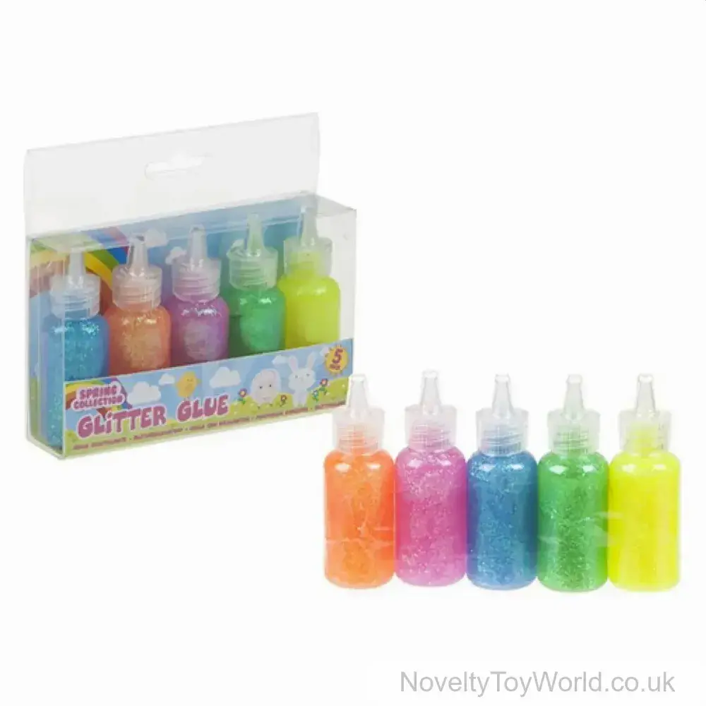 Pots Of 20ml Colourful Glitter Glue - Set of 5 | Bulk Buy Arts & Crafts UK