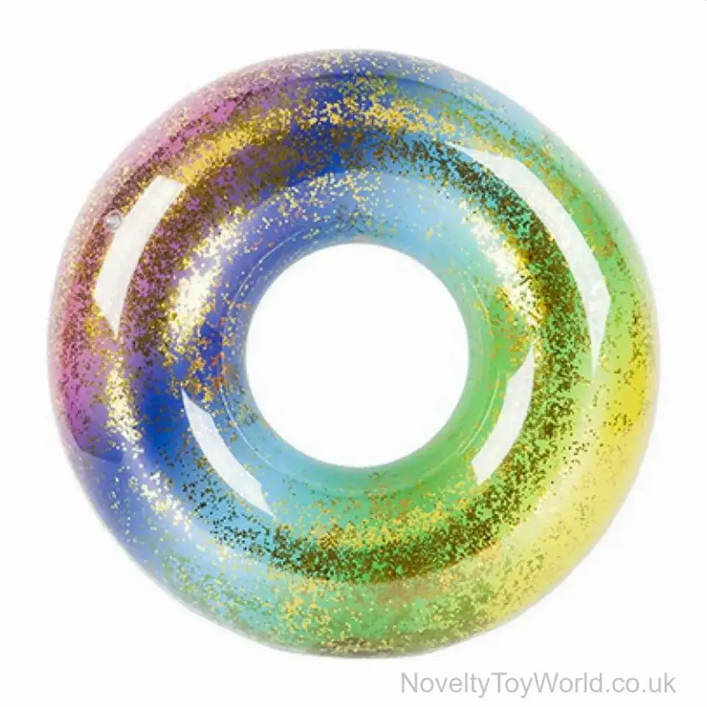 Rainbow Swim Ring Inflatable With Glitter (86cm) | Wholesale Swim Rings UK