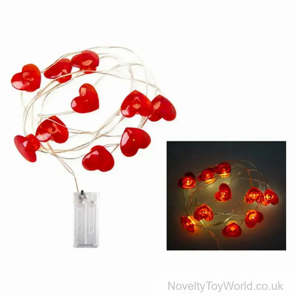 Red Heart LED Lights on Wire - Battery Operated (30cm) | Valentine's Day