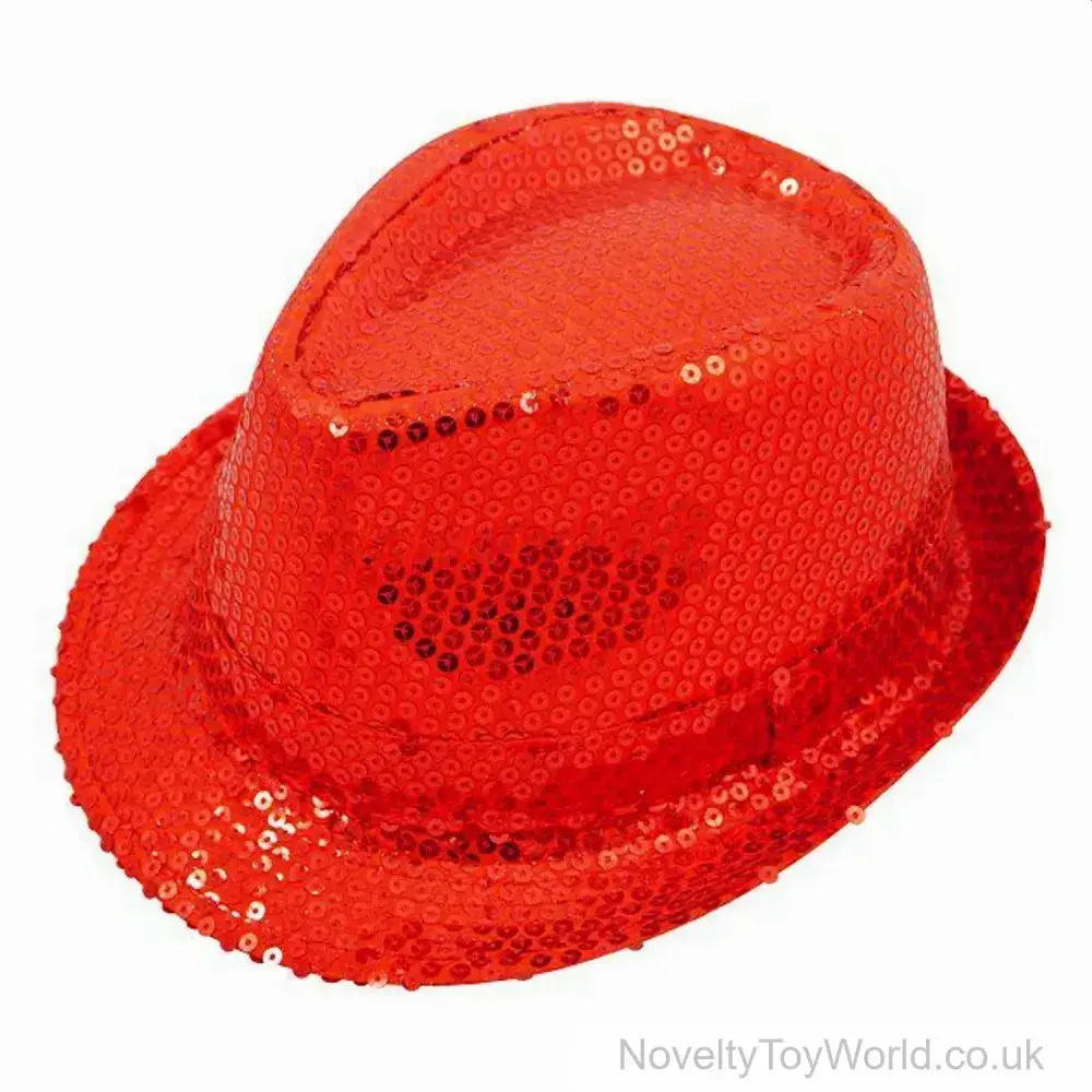 Red Sequin Novelty Trilby Hat - Adult | Bulk Buy Fancy Dress Hats