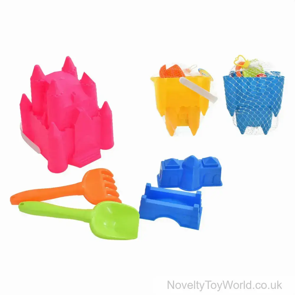 Sand Castle Bucket, Spade & Shapers 5 Piece Kit | Seaside Wholesale