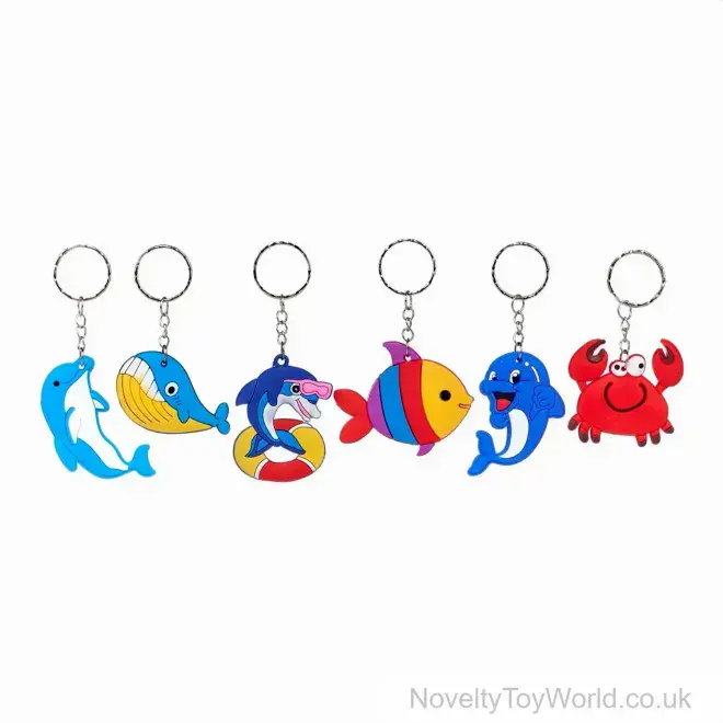 Bulk Buy | Sea Life Rubber 2D Keyring - 6 Assorted | Novelty Keyrings UK
