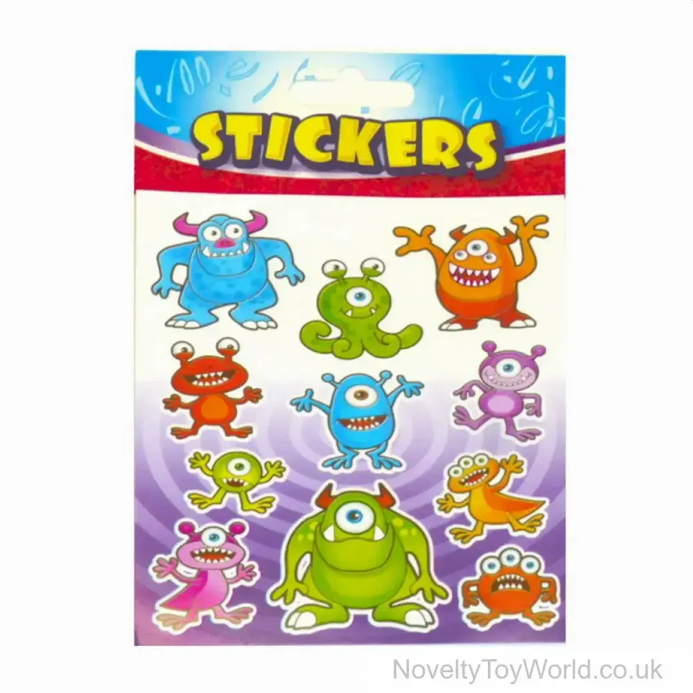 Sheet of 11 Monster Stickers (12 x 11.5cm) | Wholesale Stickers For Kids UK