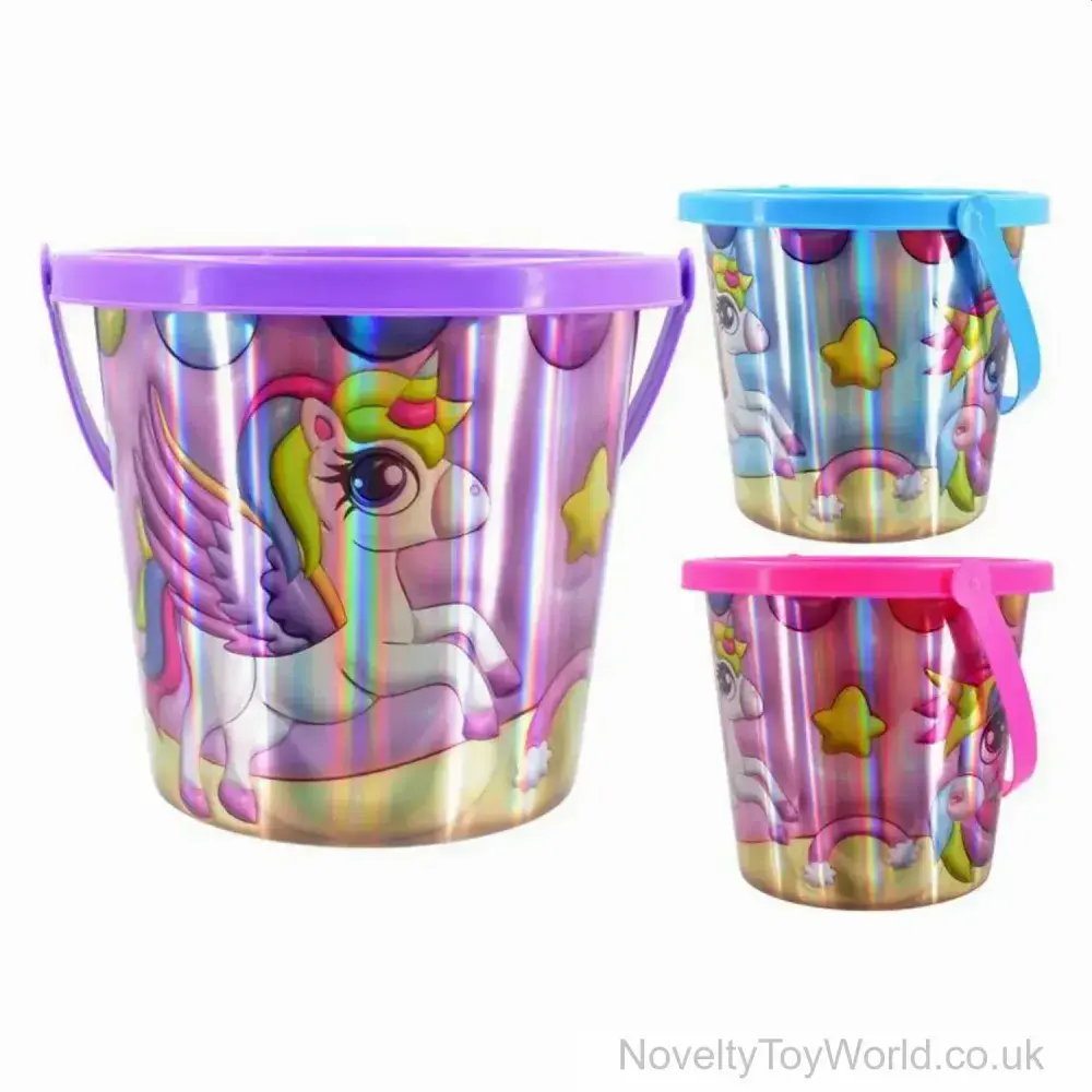 Shiny Unicorn Beach Bucket (18.5cm) | Bulk Buy Summer Sand Toys UK
