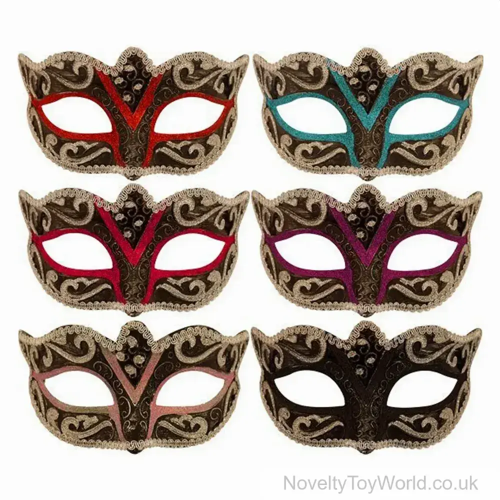 Wholesale | Silver & Black Masquerade Party Masks - Colour Assortment