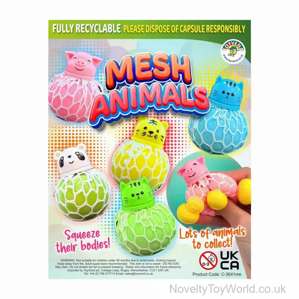 Squishy Mesh Ball Animal Pop Up Head - 55mm Vending Capsule ...