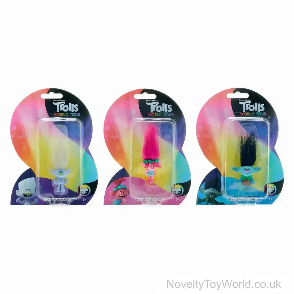 Trolls 2 Eraser Figures - 3 Assorted 3D Designs | Wholesale Stationery
