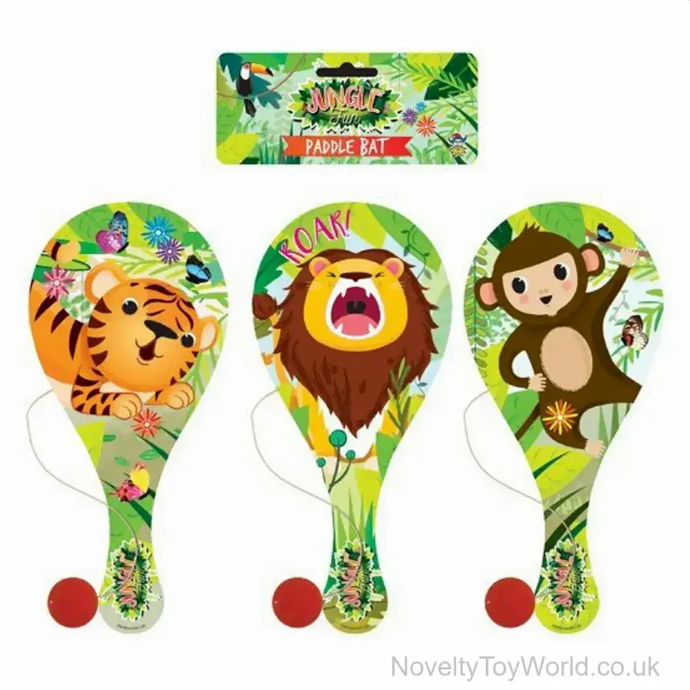 Zoo Animal Wooden Paddle Bat & Ball (22cm) | Wholesale Toys UK