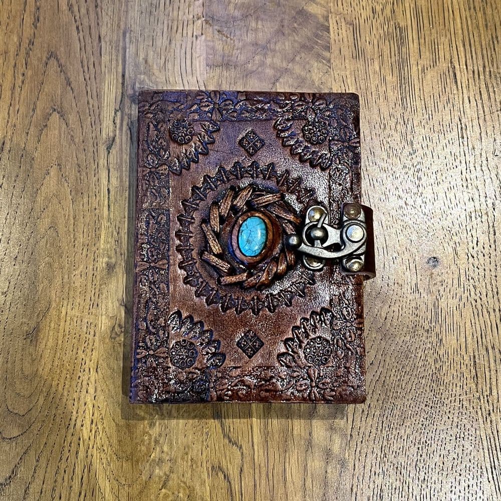 12cm leather notebook with inset turquoise jewel