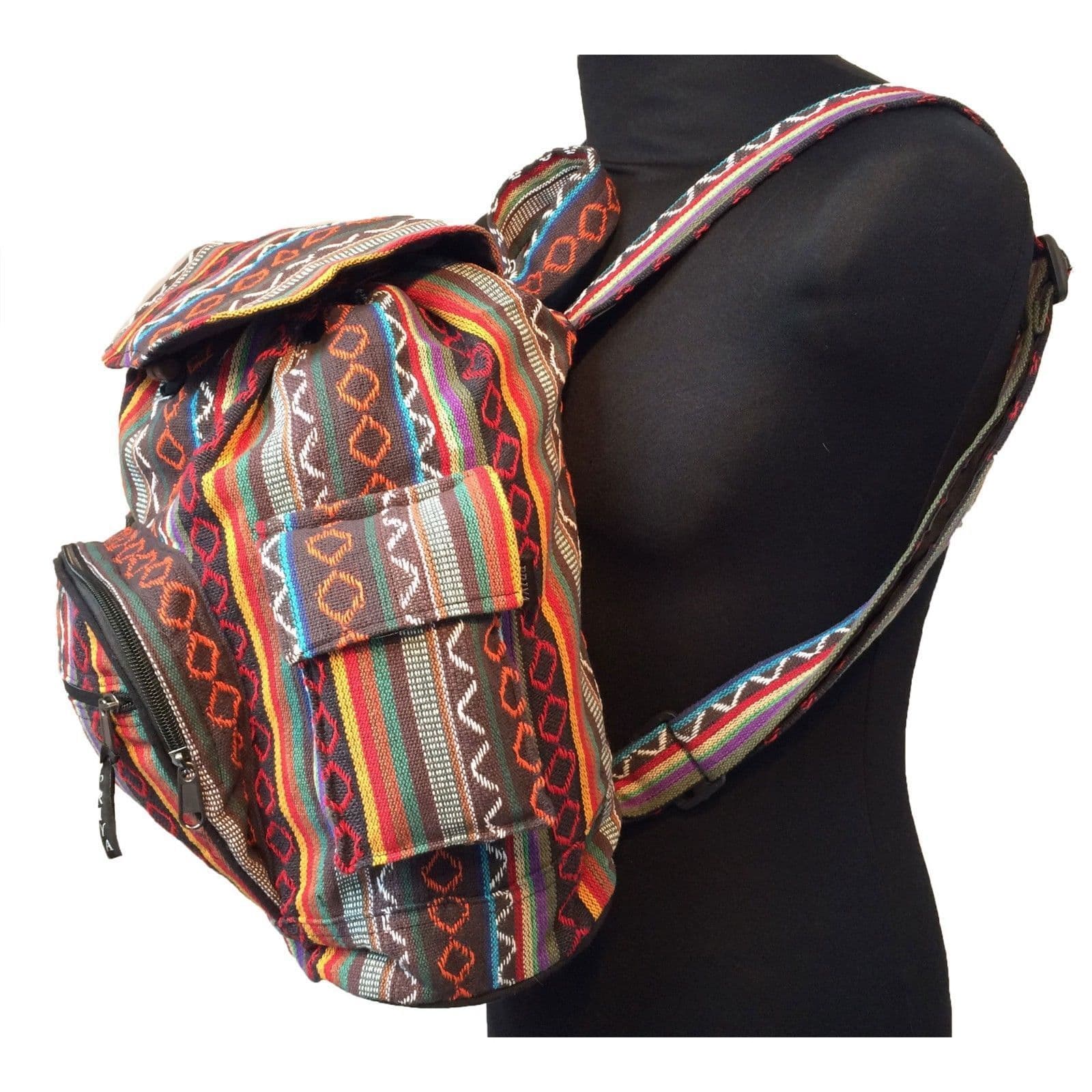 Large Backpack in Colourful Nepali stripes