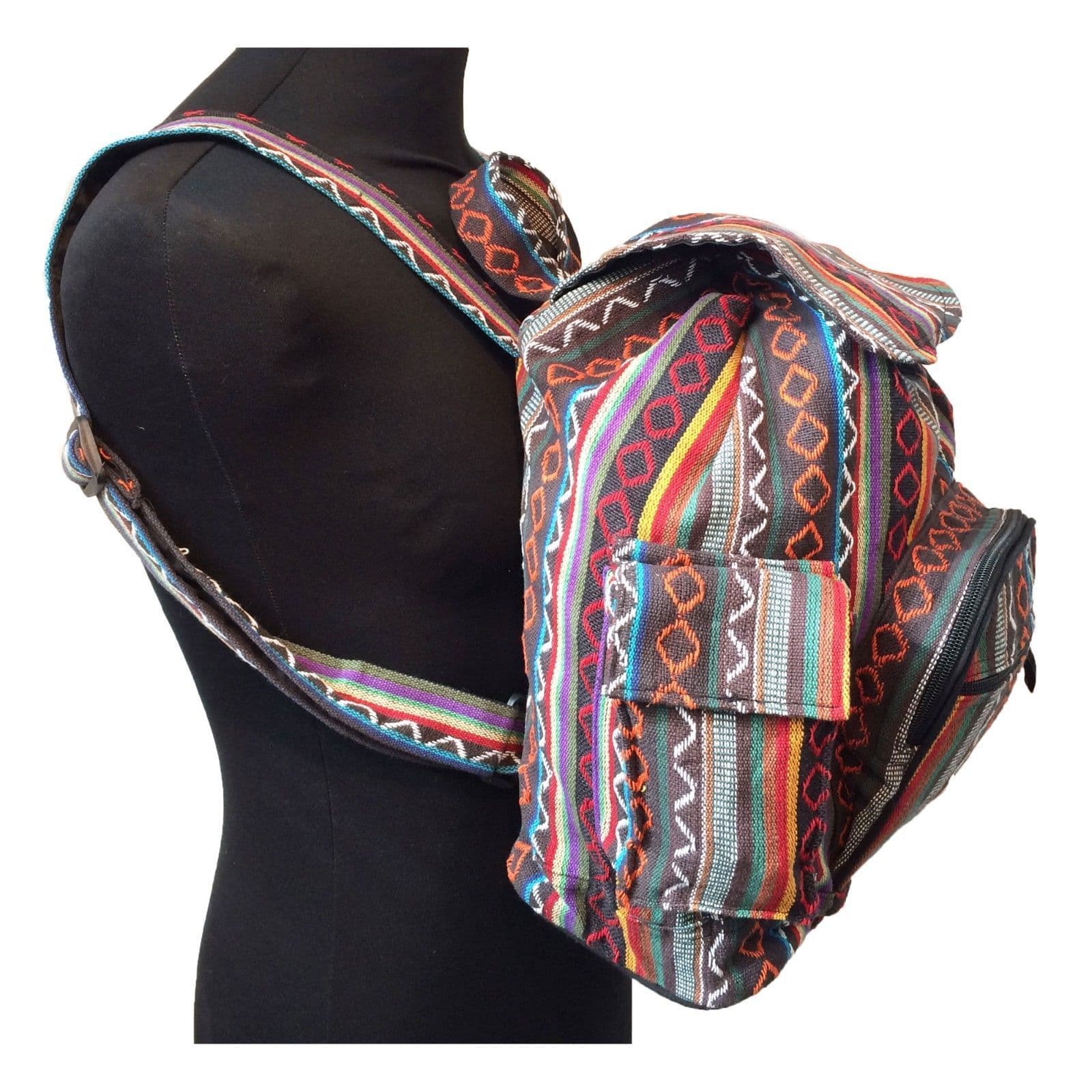 Large Backpack in Colourful Nepali stripes
