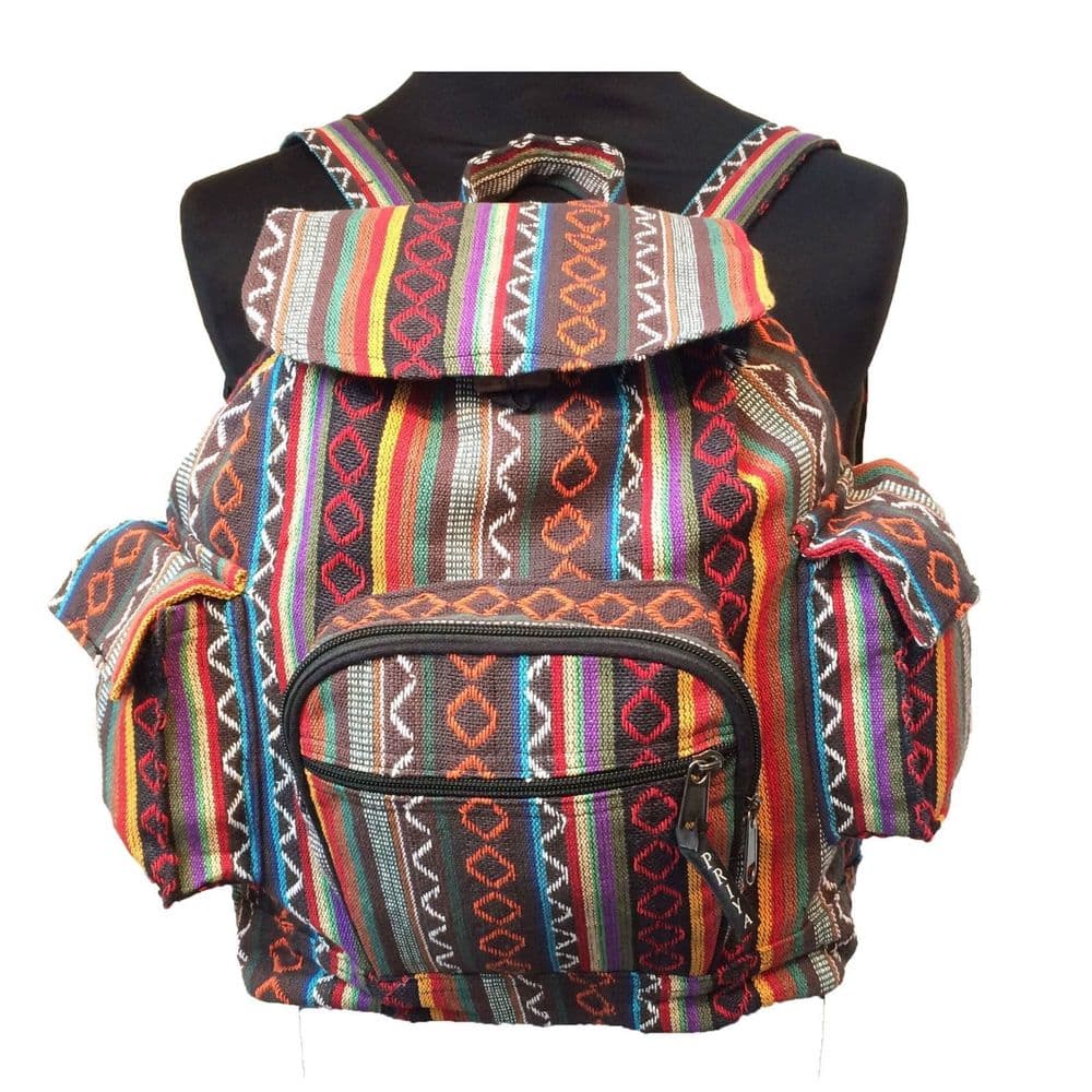 Large Backpack in Colourful Nepali stripes