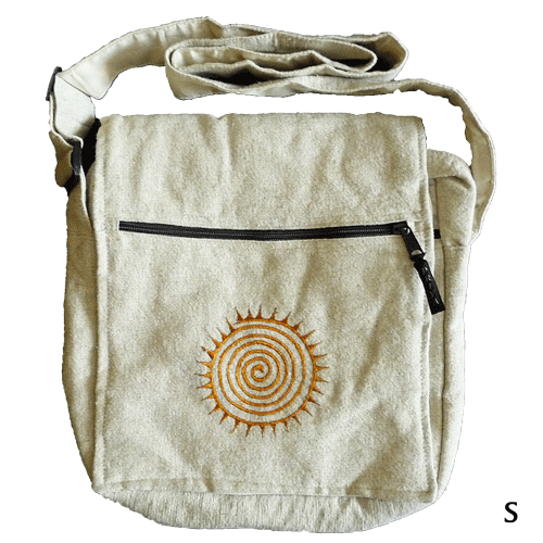 Small Shoulder Bag in White with Golden Sun Embroidered Design