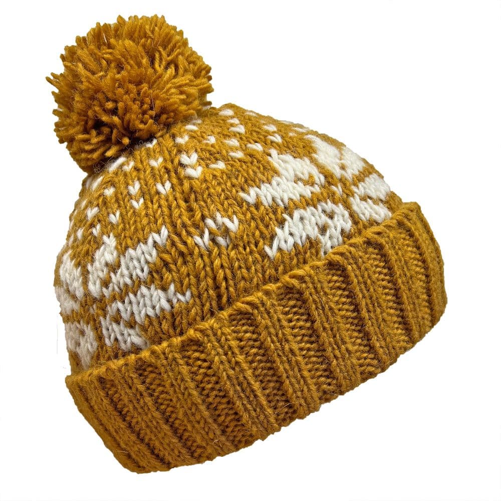 Snowflake Bobble Hat in Mustard Yellow