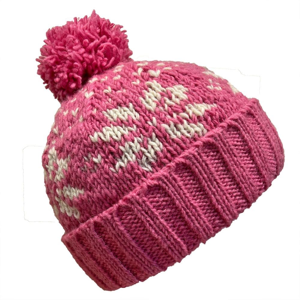 Snowflake Bobble Hat in Pink