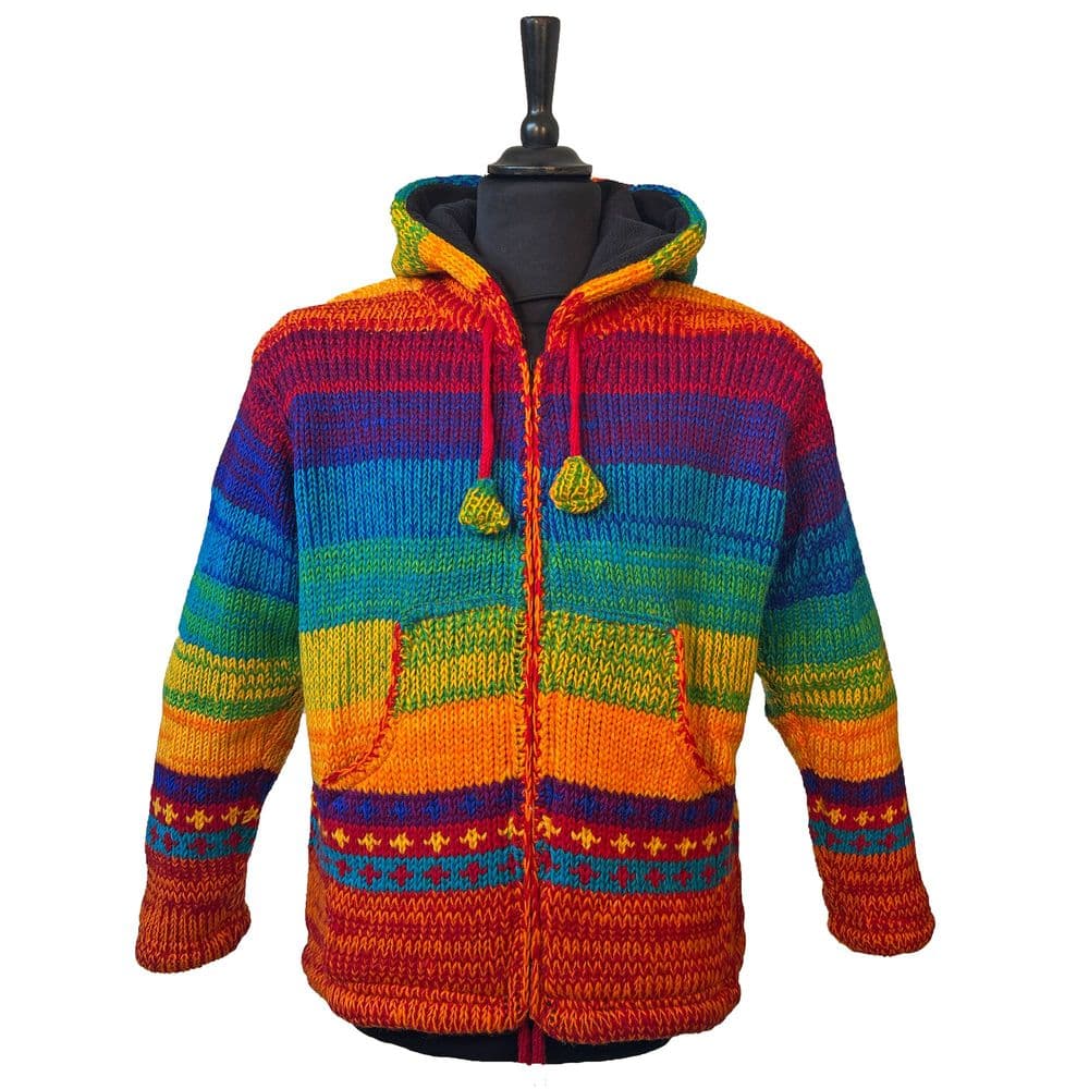 Woollen Hooded Striped Rainbow Jacket