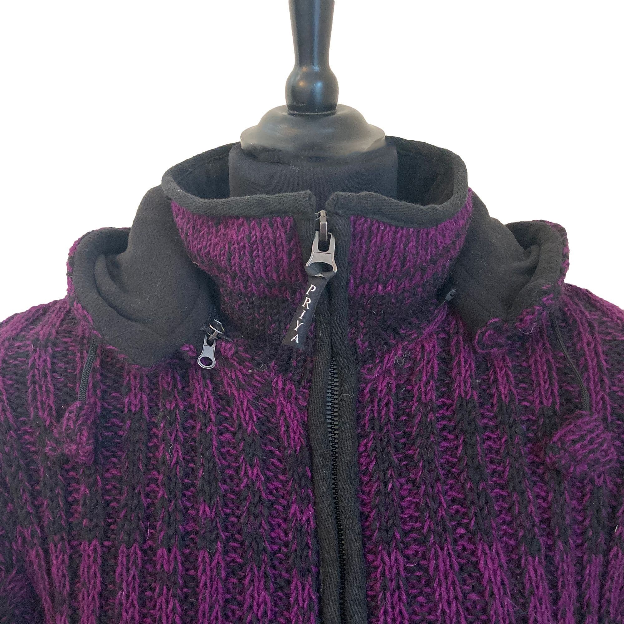 Woollen Ribbed Knitted Jacket in Purple