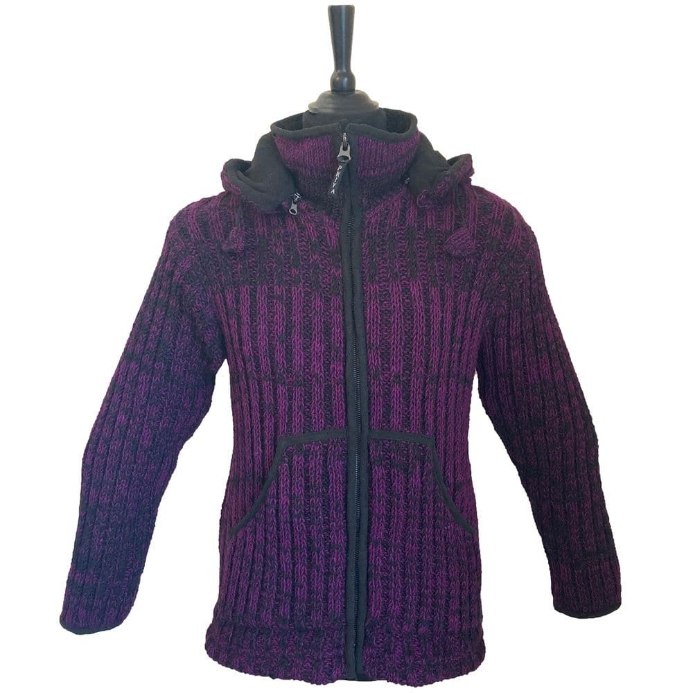 Woollen Ribbed Knitted Jacket in Purple