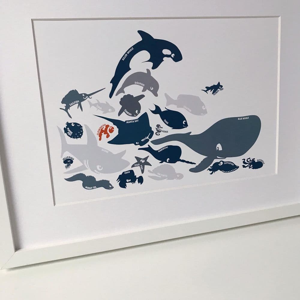 Sea creatures - blue A3 & A4 landscape