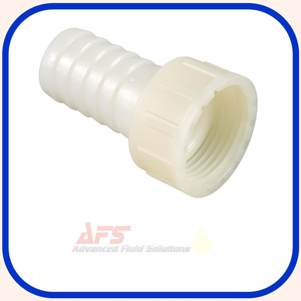 1/2 BSP Fixed Female x 20mm Straight Hose Tail PA66 White Polyamide Nylon