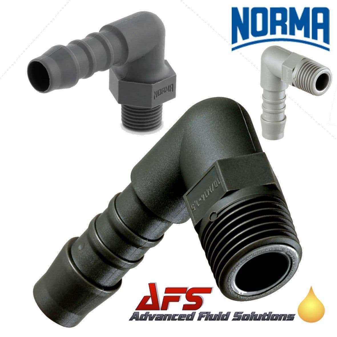 1/4 BSPT Male Elbow x 6mm (1/4) Hose Tail Norma WES Plastic Polyamide ...