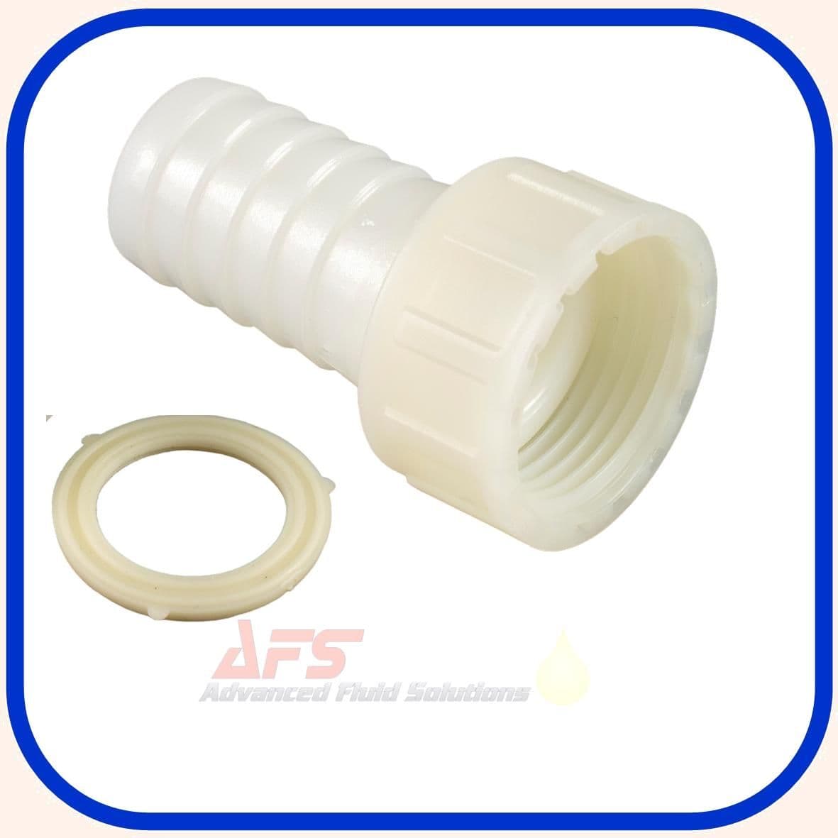 1 BSP Swivel Female x 25mm Straight Hose Tail PA66 White Polyamide Nylon