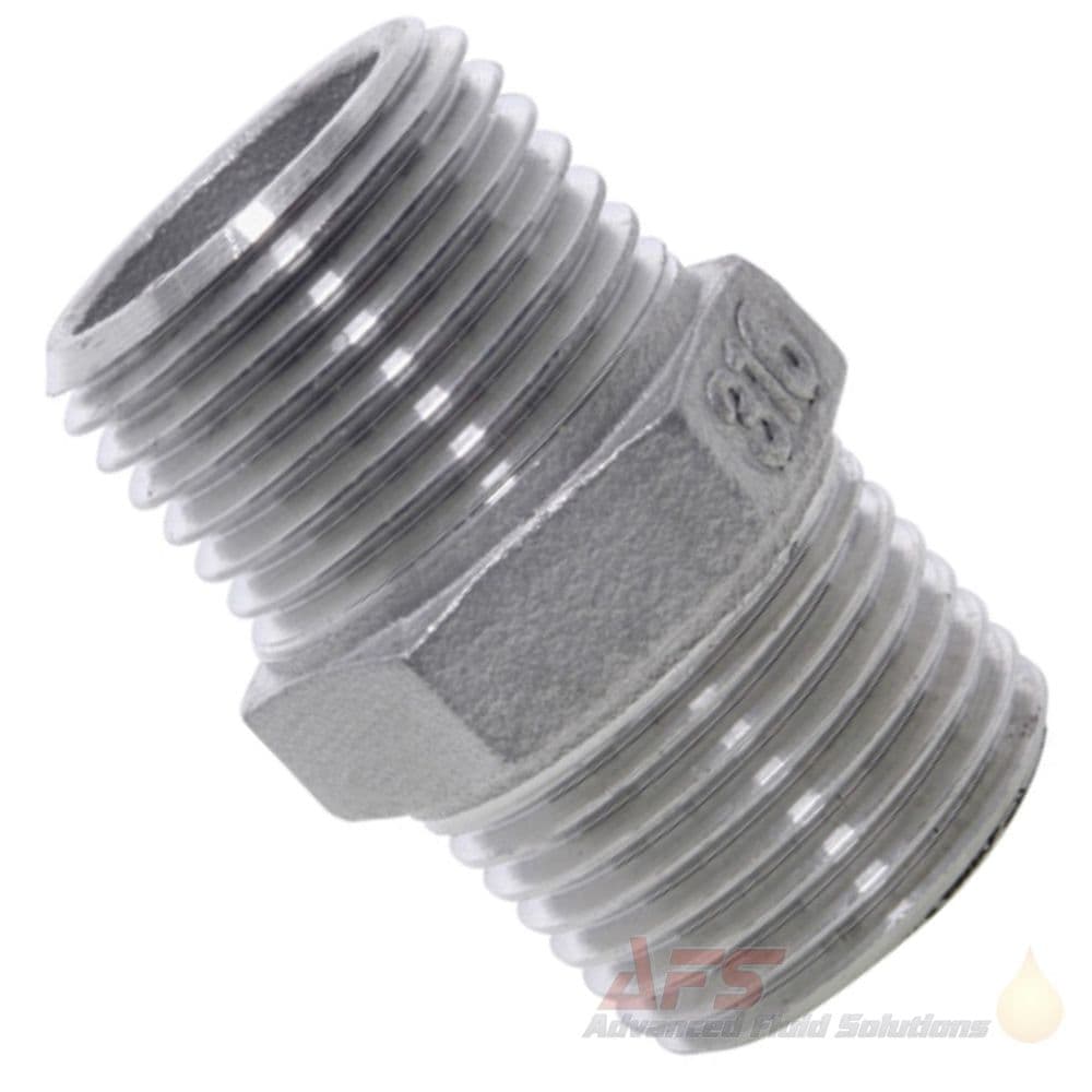 1 BSPT Male Equal Hex Nipple - SS 316 Stainless Steel