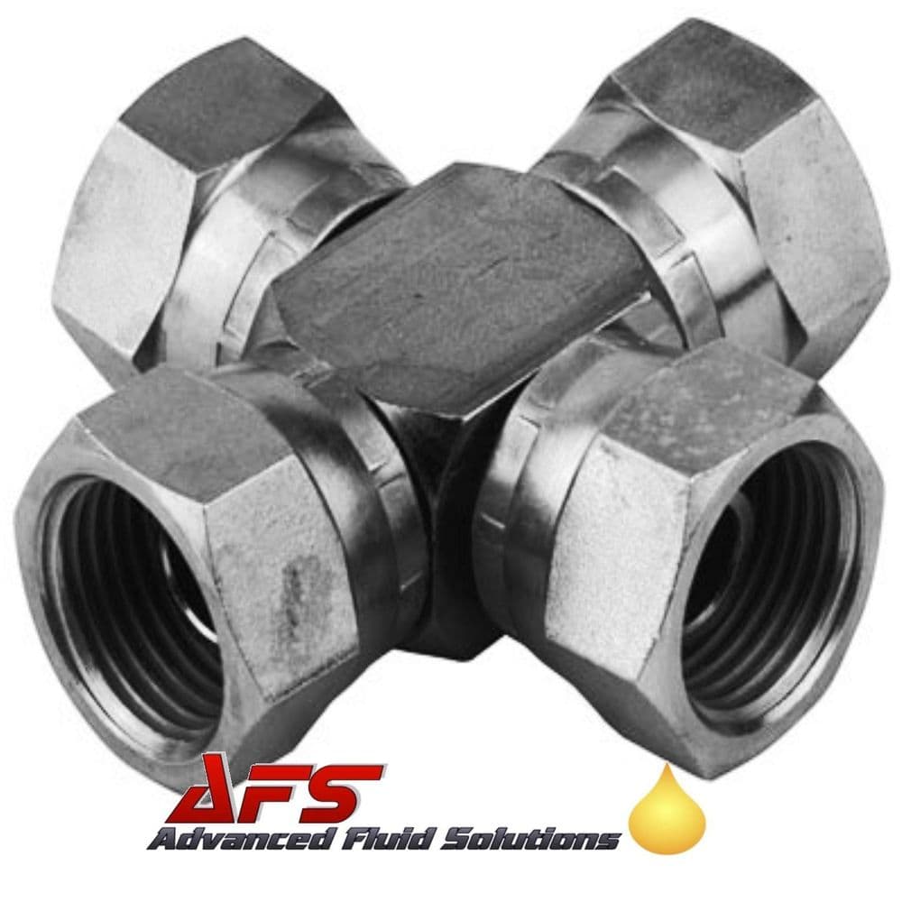 3/4 BSP Equal Cross Swivel Female 4 Way Adaptor Coned
