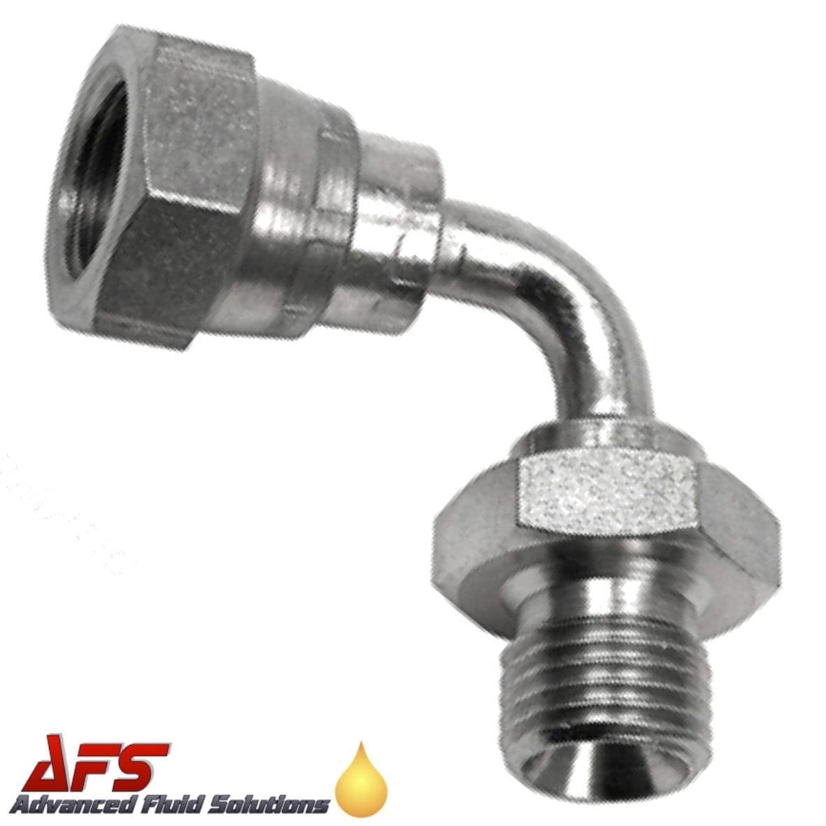 3/8 BSP 90 Degree Swept Elbow - Male x Swivel Female Hydraulic Mild Steel Adaptor