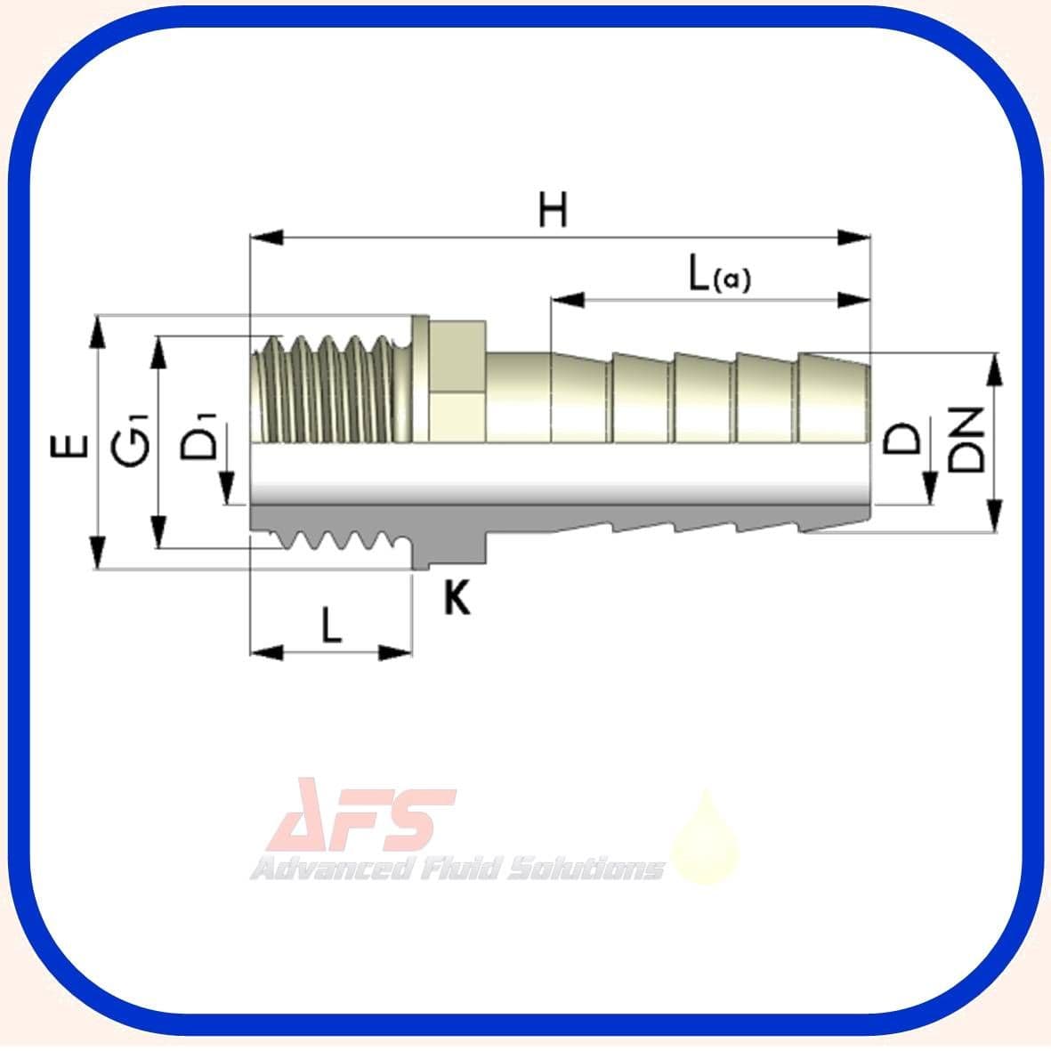3/8 BSP Male x 16mm Straight Hose Tail PA66 White Polyamide Nylon