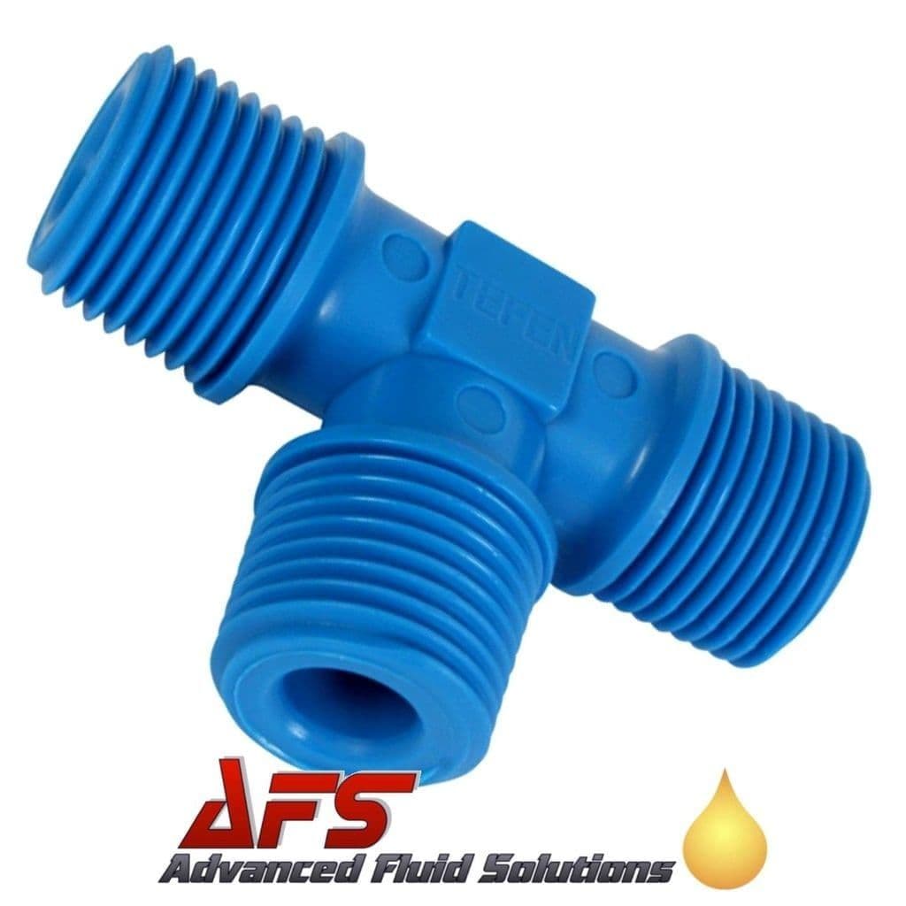 3/8 BSPT Tefen Male Pipe Equal Tee Nylon Blue Plastic Food Grade UK Stocked