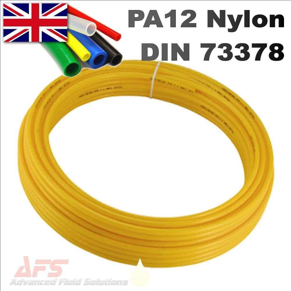 30 Mtr Coil - 6mm O D x 4mm I D Metric Nylon 12 Yellow Flexible Tubing