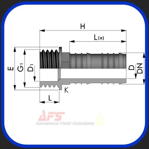 Black 1.1/4 BSP x 20mm Straight Male Thread x Hose Barb (Wide Stop)