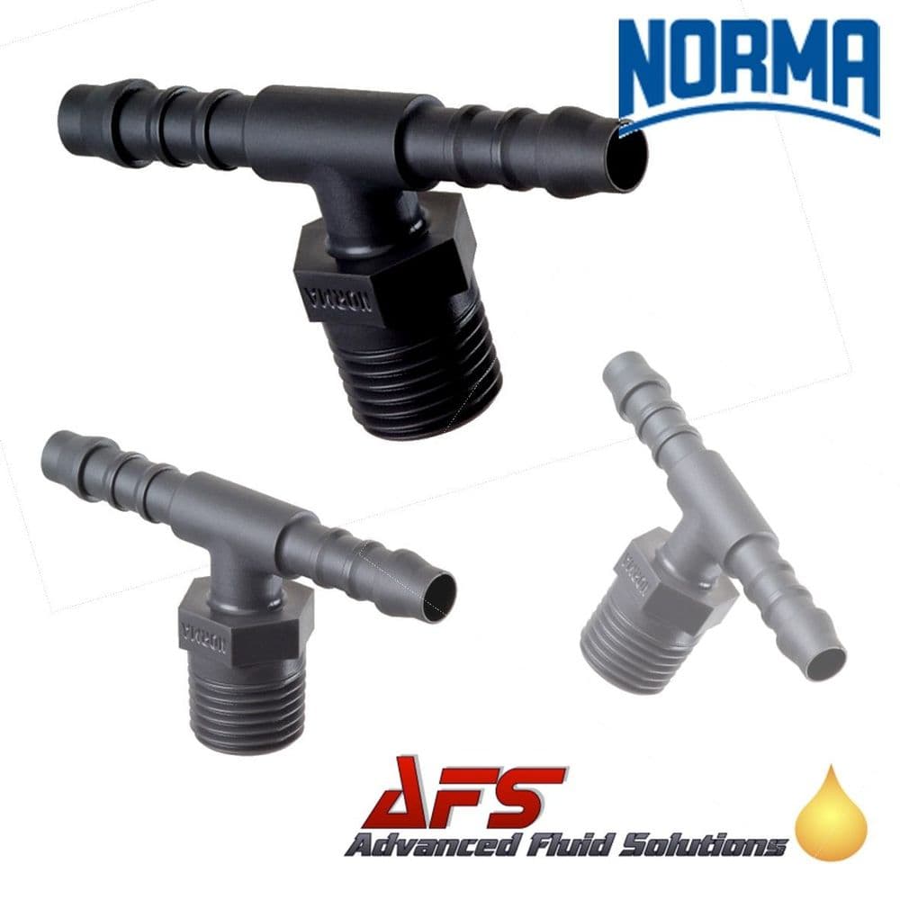 M10 x 1 Male Branch T Piece x 6mm (1/4) Hose Tail Norma TES Plastic ...