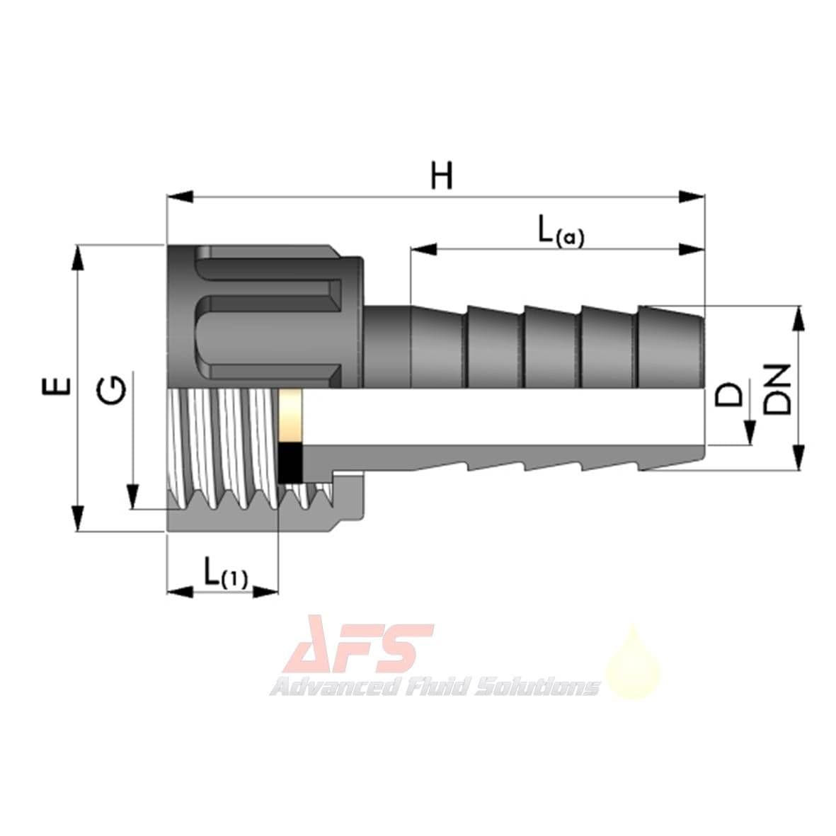 PP Grey 1/2 BSP Swivel Female Nut x 15mm Straight Hose Tail (Polyproplene)