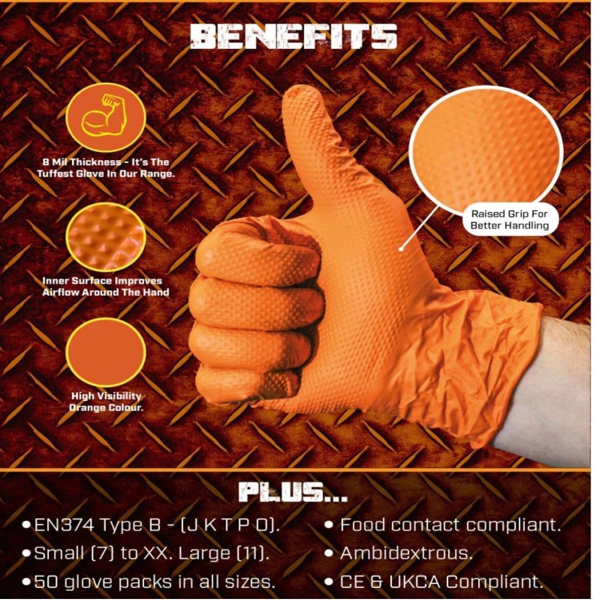 Tuffies Orange Diamond Grip Powder Free Nitrile Long Lasting Gloves ...