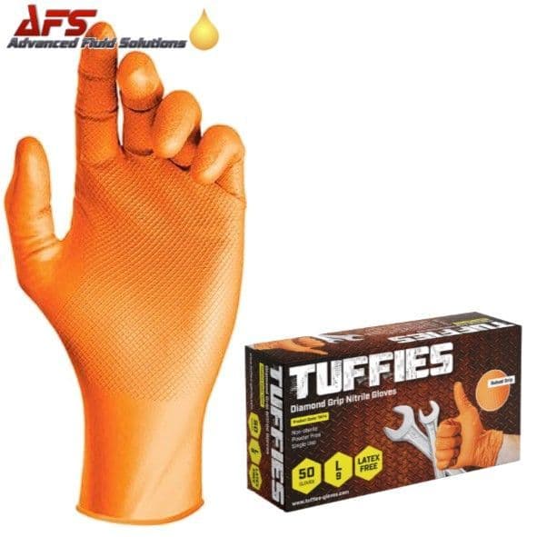 Tuffies Orange Diamond Grip Powder Free Nitrile Long Lasting Gloves ...