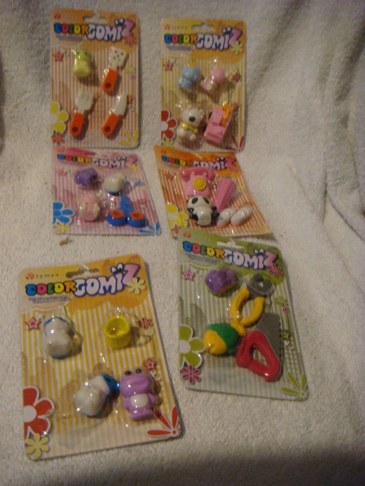 Color Gomiz novelty erasers carded packs assorted