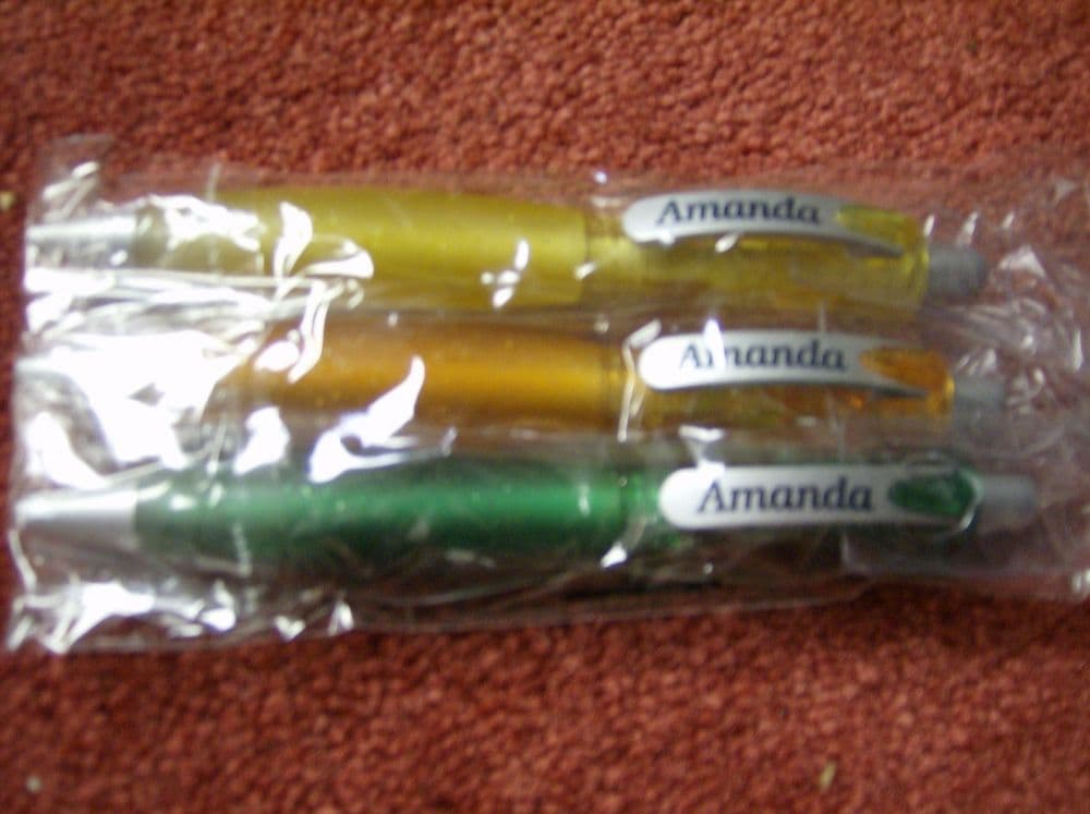 set of 3 personalised named pens Amanda