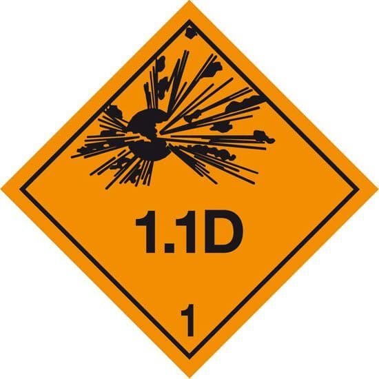 Code CN1 1D Placard/Container Label 250mm x 250mm Class 1 Explosive 1 1D