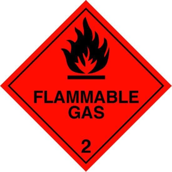 Code CT2 1 Placard/Container Label 250mm x 250mm Class 2 Flammable Gas 2 1
