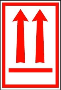 Red Arrow Orientation Handling Label 75mm x 110mm Rolls of 250