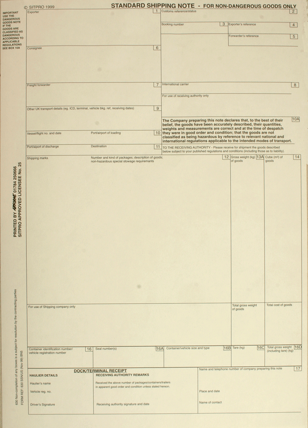 Standard Shipping Notes - 4 part loose leaf NCR SSN/LL