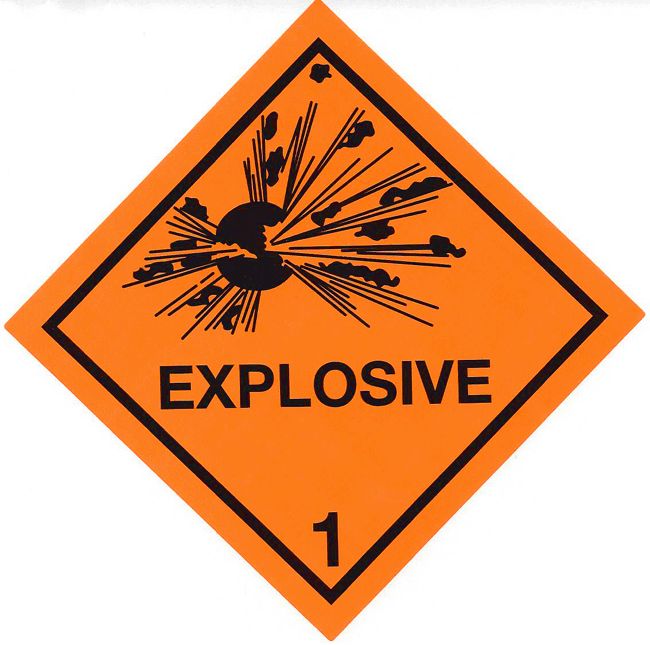 V1 Hazard Label 100mm x 100mm - Class 1 Explosive 1 - Rolls of 250
